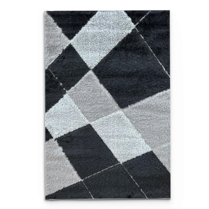Shaggy Black Block Area Carpet - Kristal Carpets